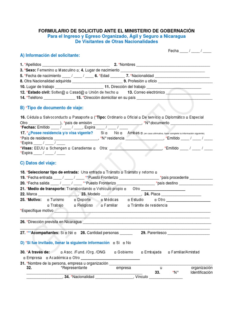 Solicitud de ingreso a Nicaragua: Requisitos y procedimientos para ...