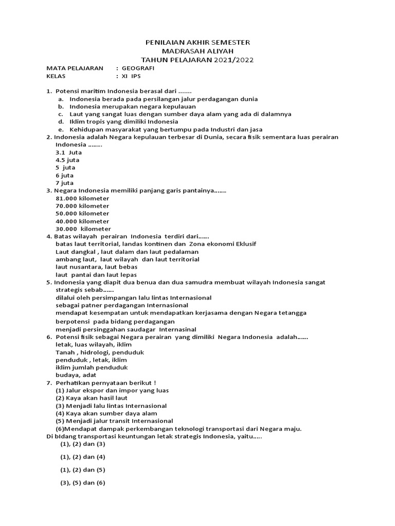 Soal Pas Ganjil Geo Xi Is 2021 | PDF