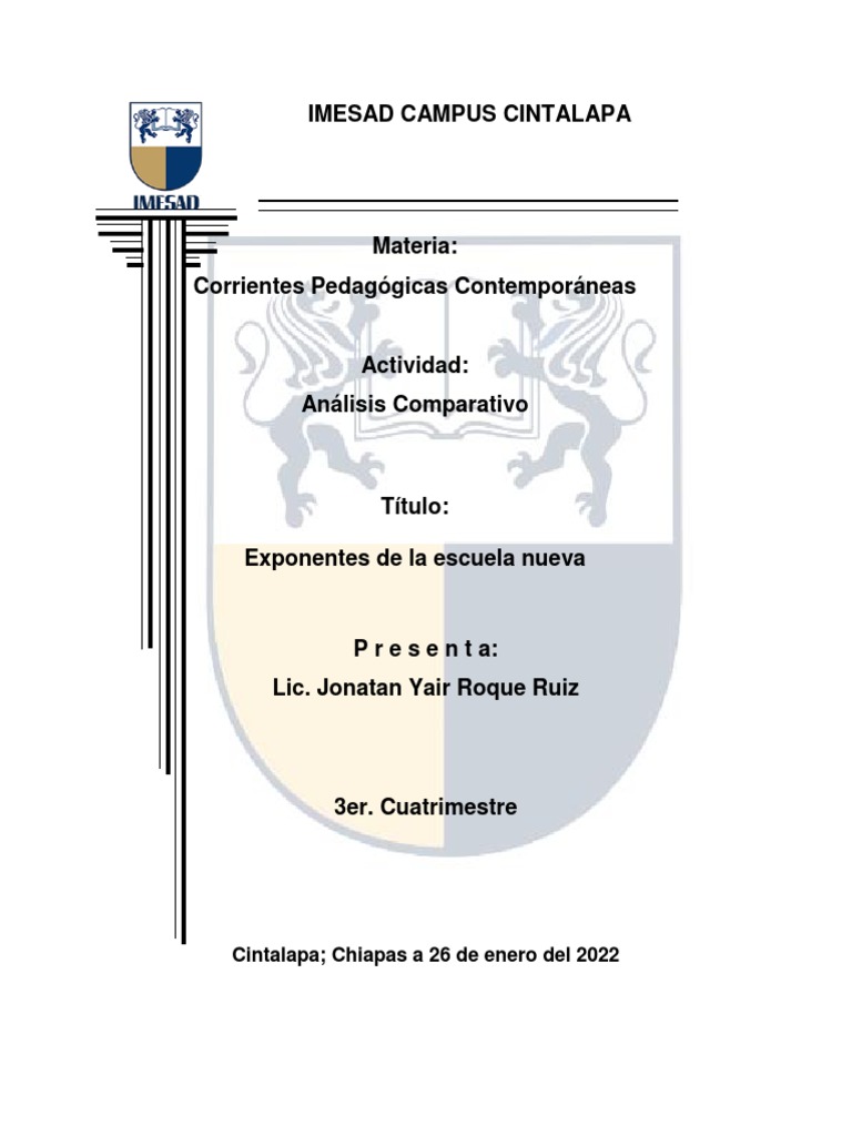 Exponentes de La Escuela Nueva. | PDF | John Dewey | Educación Montessori