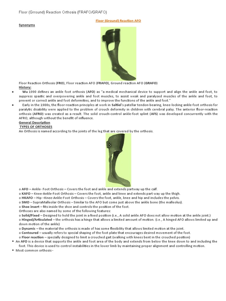 FRAFO Floor Reaction Orthosis | PDF | Anatomical Terms Of Motion | Foot