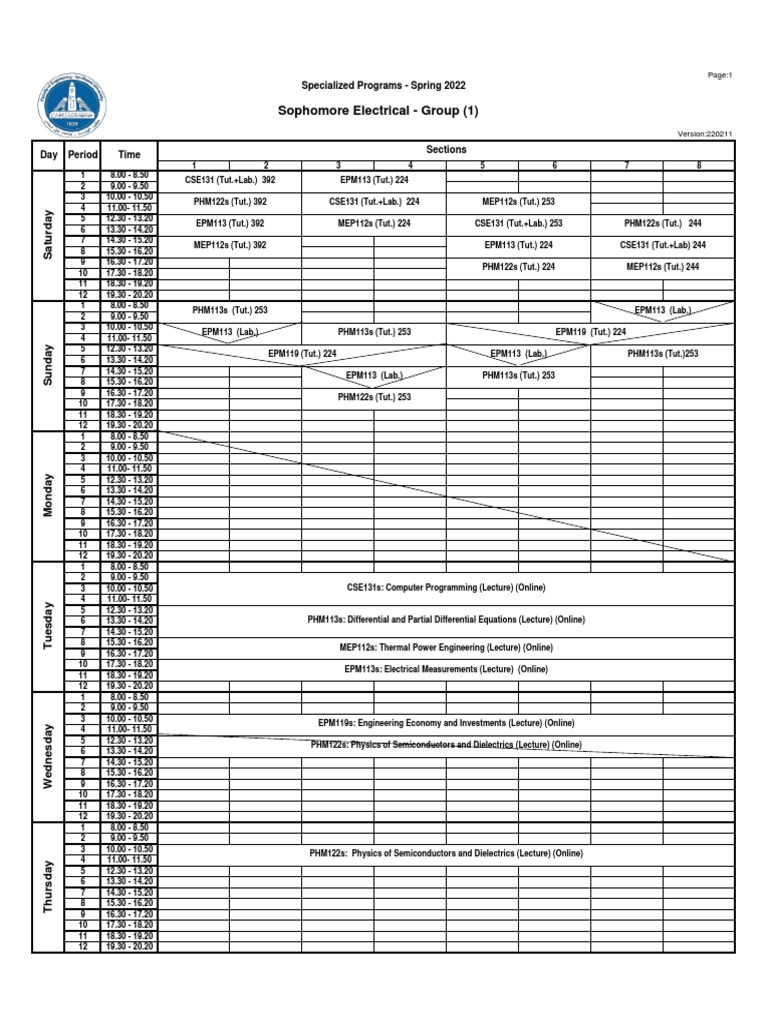 Spring 2022 Course Schedule Overview | PDF | Computing | Electrical ...