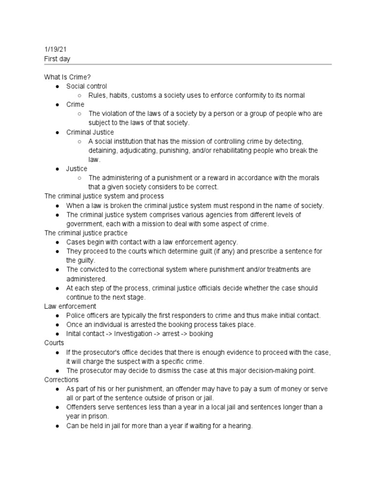 Criminal Justice Notes 1:19:22 | PDF | Criminal Justice | Crime & Violence