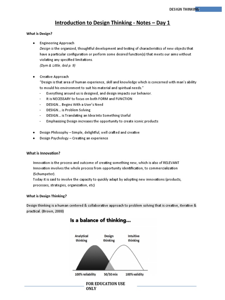 Introduction To Design Thinking - Notes - Day 1 | PDF | Design Thinking ...
