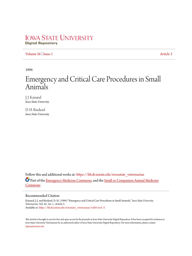 Emergency and Critical Care Procedures in Small Animals | PDF | Blood ...