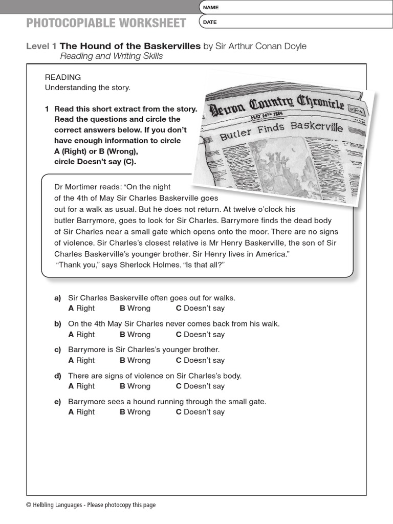 Photocopiable Worksheet: The Hound of The Baskervilles | PDF | The ...