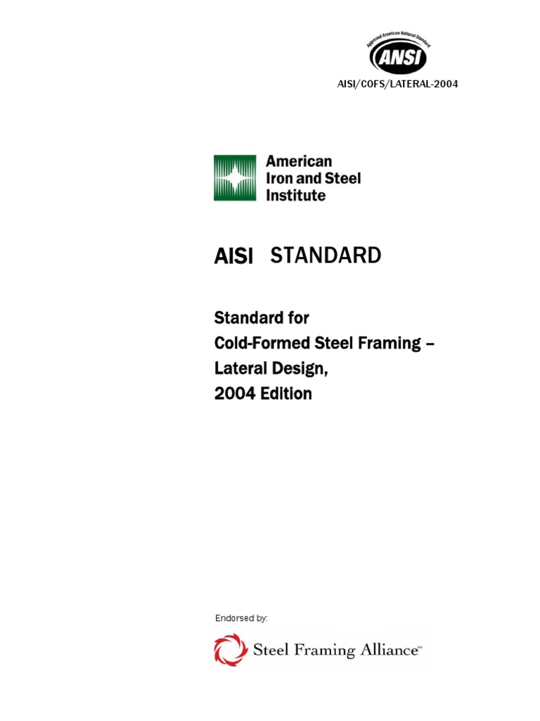 Aisi Standard: Standard For Cold-Formed Steel Framing - Lateral Design ...