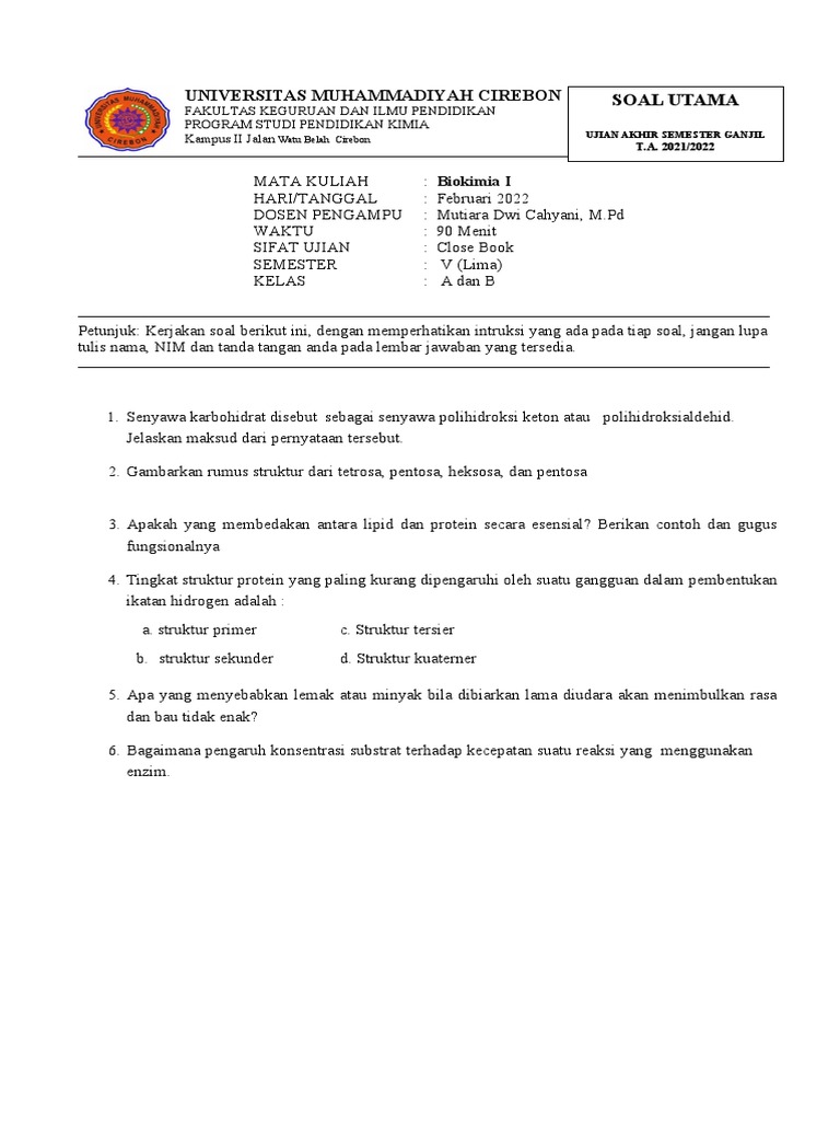 Uas Biokimia I | PDF