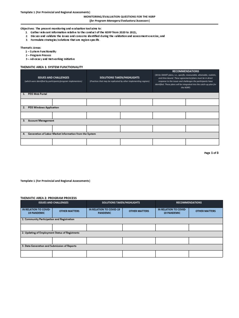 NSRP Monitoring & Evaluation Template | PDF | Evaluation | Computing