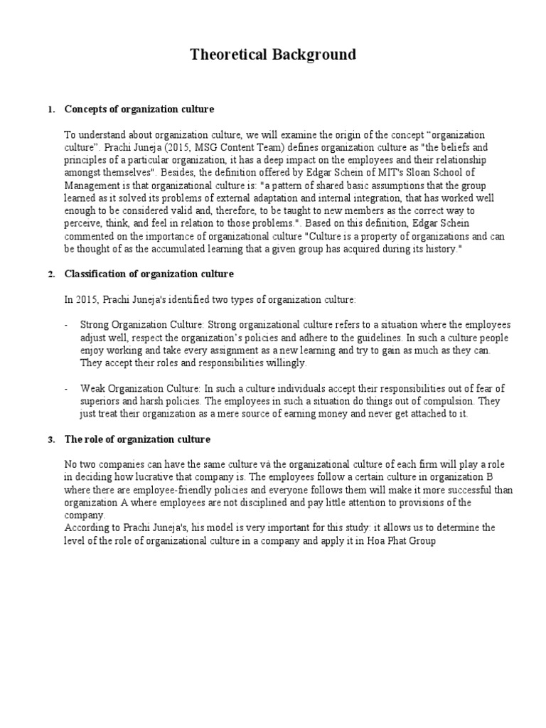 Theoretical Background: Concepts of Organization Culture | PDF ...