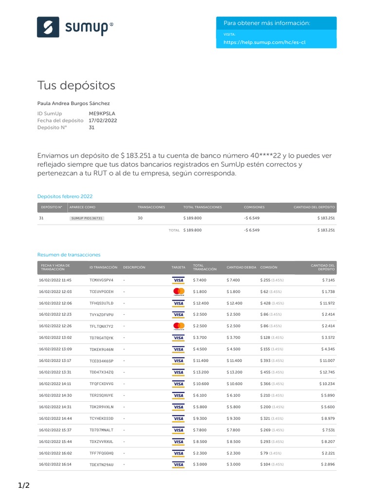 SumUp Daily Payout Report | PDF | Crédito | Finanzas y administración ...