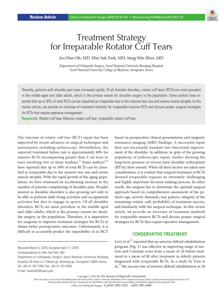 Treatment Strategyfor Irreparable Rotator Cuff Tears | PDF | Shoulder ...