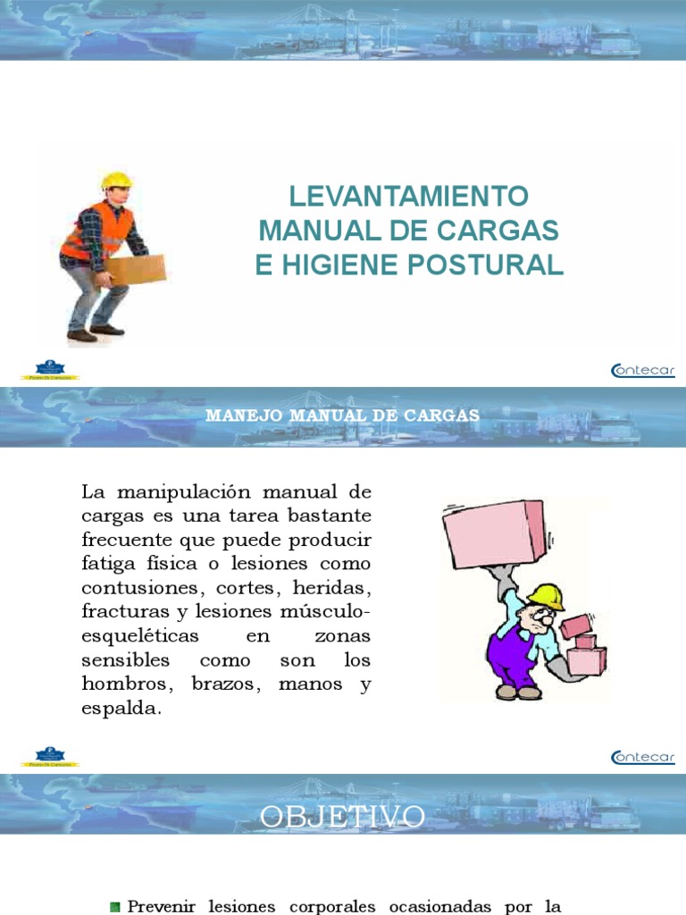 Levantamiento Manual de Cargas e Higiene Postural | PDF | Dolor lumbar | La columna vertebral