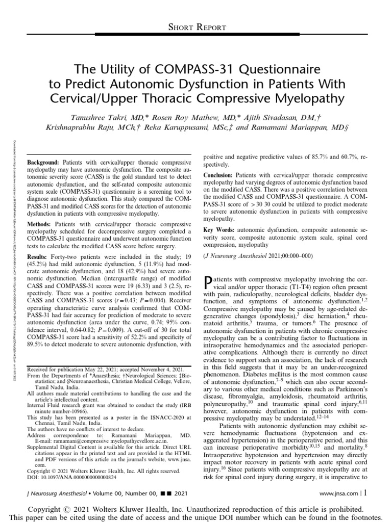 The Utility of COMPASS 31 Questionnaire To Predict.98958 | PDF ...