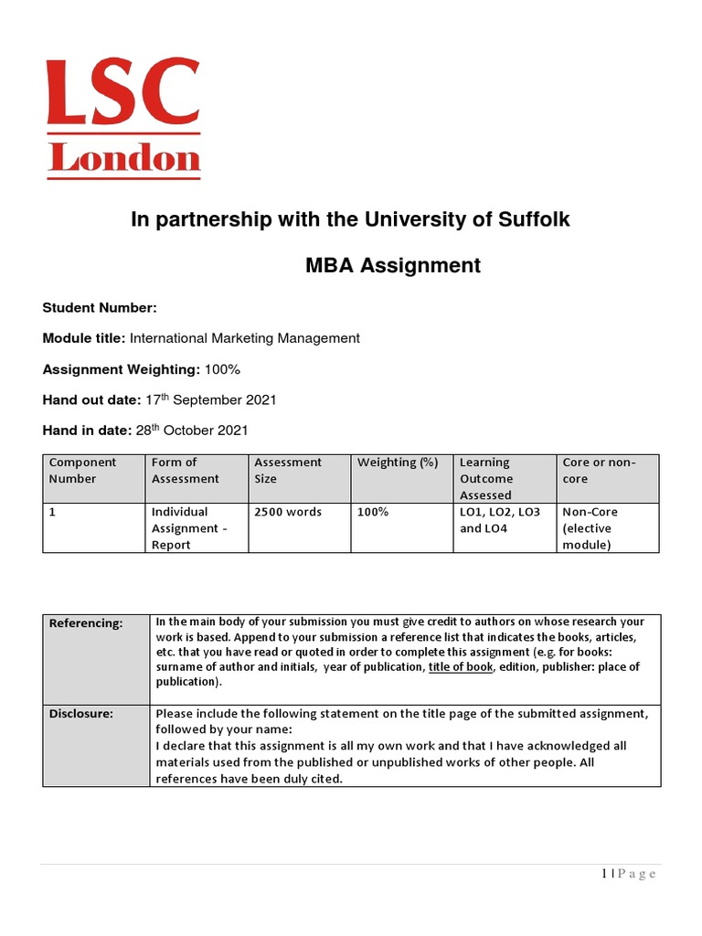 In Partnership With The University of Suffolk MBA Assignment | PDF ...
