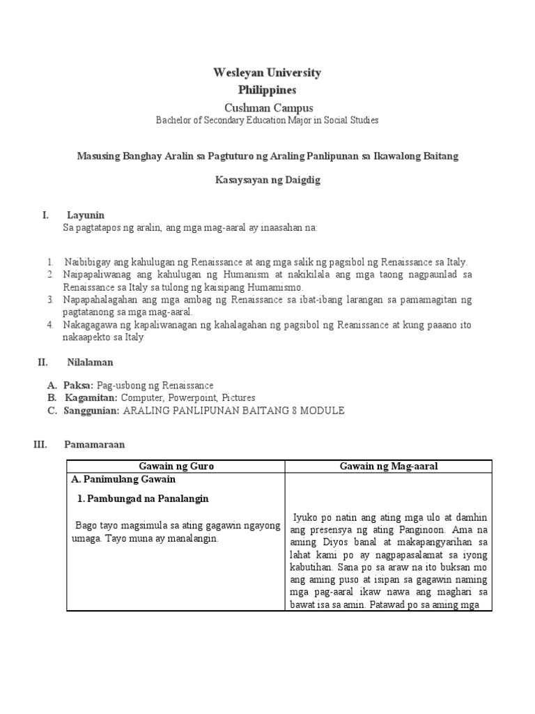 Detailed Lesson Plan - Renaissance | PDF