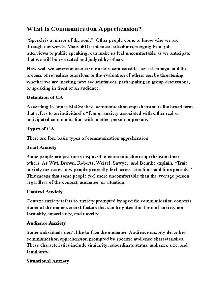 LECTURE 02 What Is Communication Apprehension | PDF | Anxiety ...