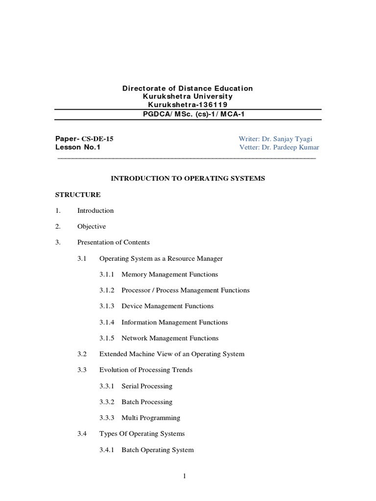 Directorate of Distance Education Kurukshetra University Kurukshetra-136119 Pgdca/Msc. (CS) - 1 ...