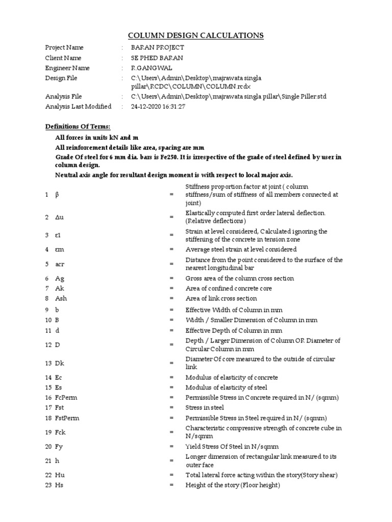 Column Design Calculations | PDF | Beam (Structure) | Column