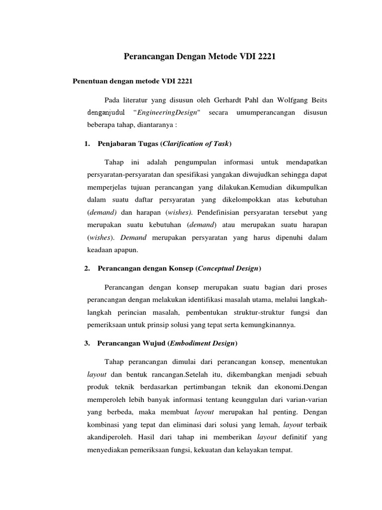 Perancangan Dengan Metode VDI 2221 | PDF
