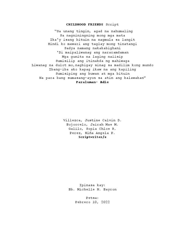 Group 1 Childhood Friends Script | PDF