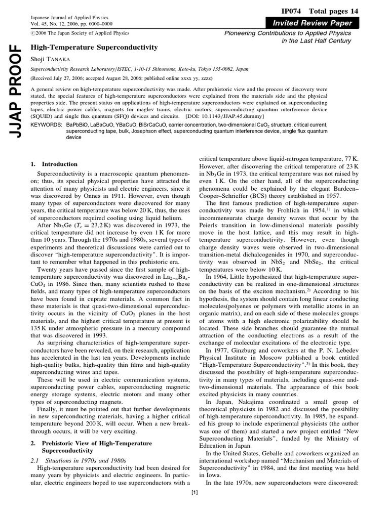 Tanaka JJAP Review Paper (2006) IP074 | PDF | Superconductivity | High ...