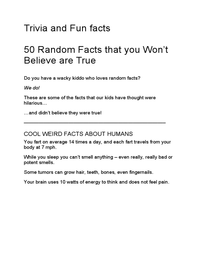 Trivia and Fun Facts 50 Random Facts That You Won't Believe Are True ...