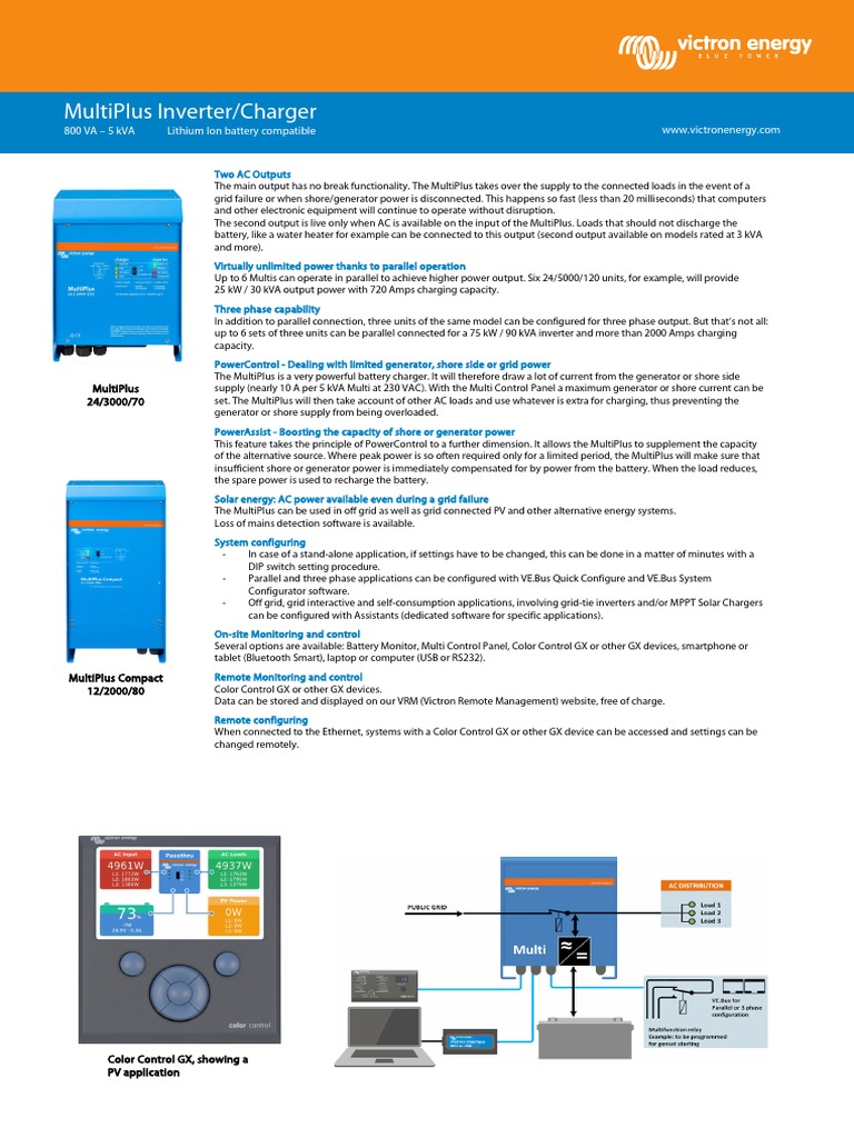 Datasheet MultiPlus Inverter Charger 800VA 5kVA EN | PDF | Battery Charger | Power Inverter