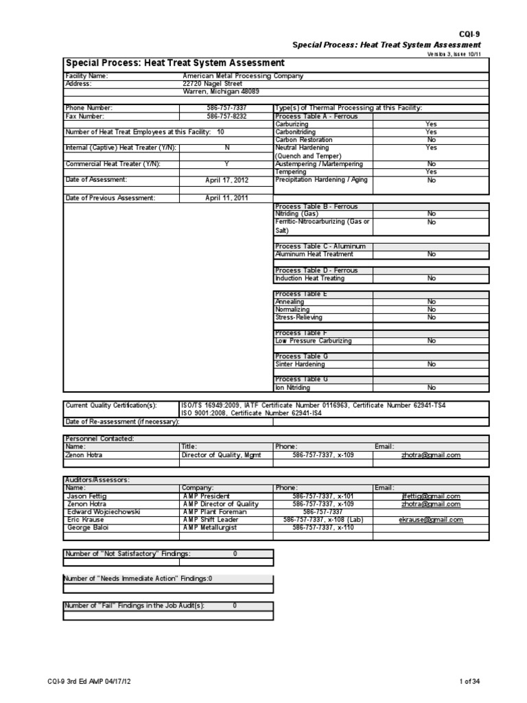 CQI-9 Special Process: Heat Treat System Assessment | Download Free PDF ...