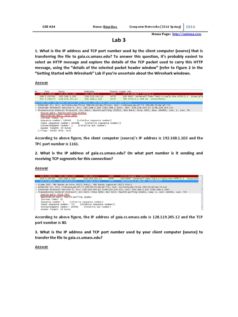 Lab3 Report | PDF | Transmission Control Protocol | Port (Computer Networking)