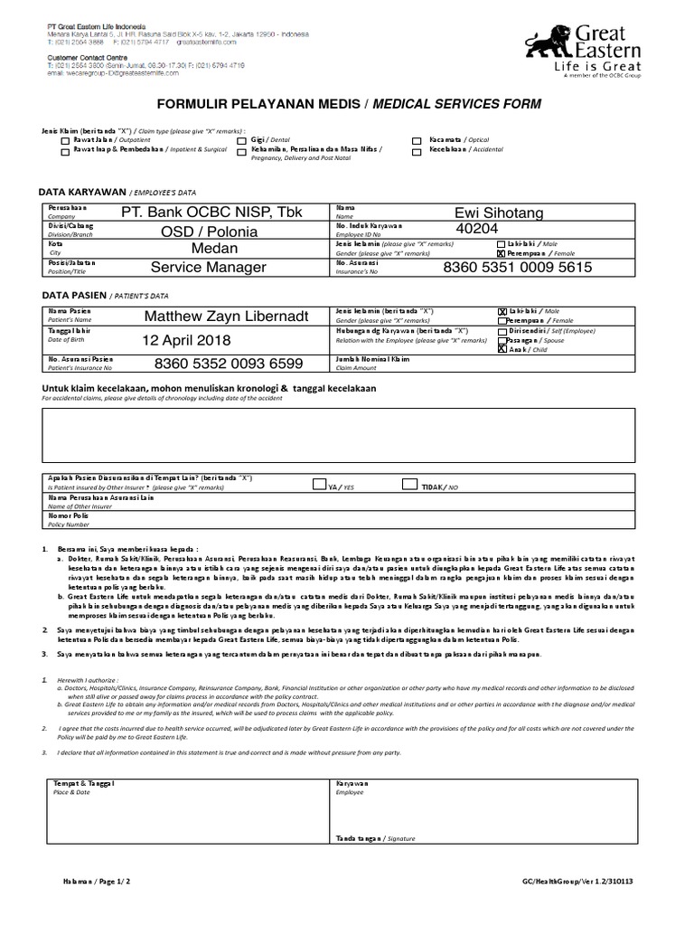 Great Eastern Life Form Reimbursement | PDF