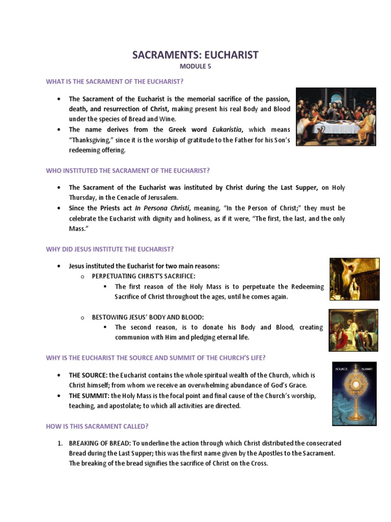 Sacraments: Eucharist: What Is The Sacrament of The Eucharist? | PDF ...