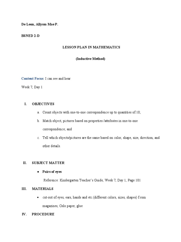Final Lesson Plan in Mathematics (Numeracy) de Leon, Allyssa Mae P ...