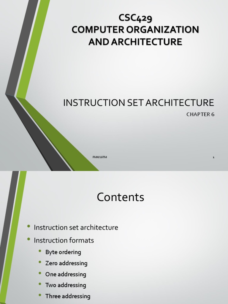 CSC429 - Chapter 6 - Instruction Set Architecture | PDF | Computing | Digital Electronics