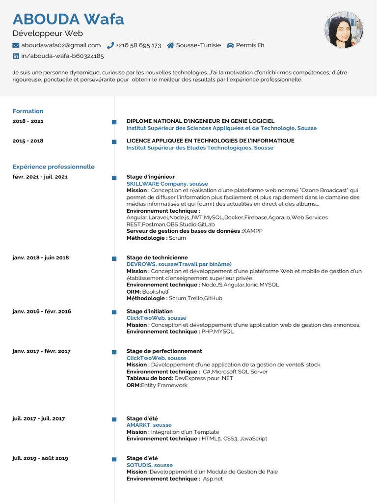 CV Développeur Web Wafa Abouda | PDF | Internet | Internet et Web