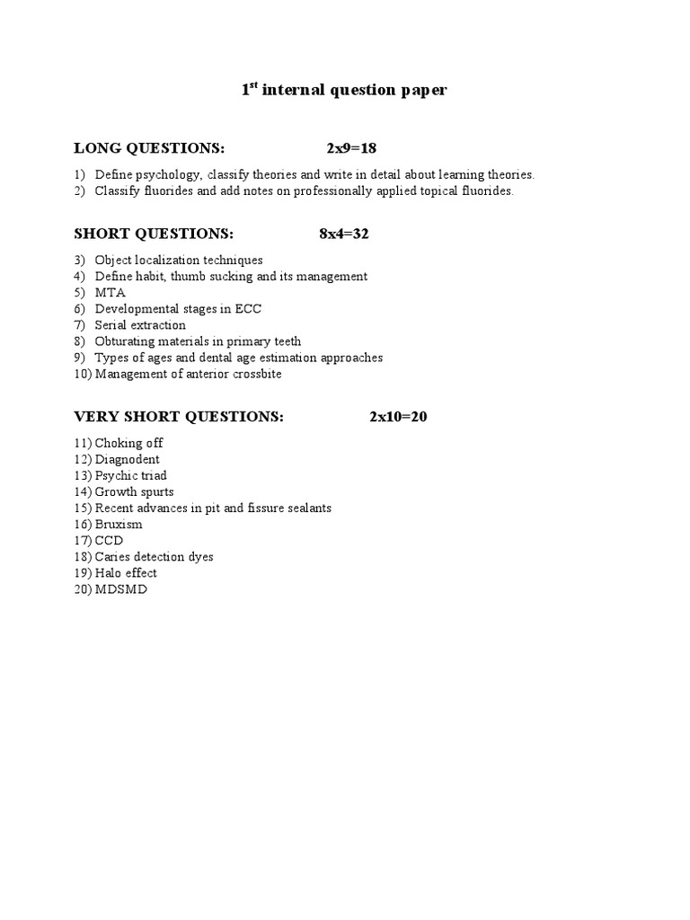 1st Internal Question Paper - Pedo | PDF