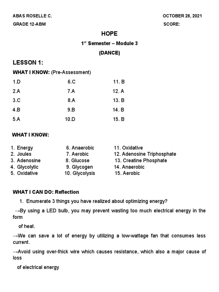Hope Module | PDF | Cellular Respiration | Physical Fitness