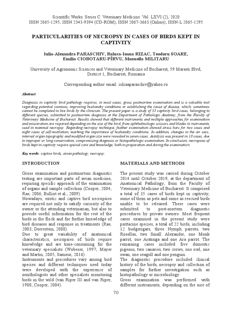 Necropsy Techniques for Captive Birds | PDF | Autopsy | Pathology