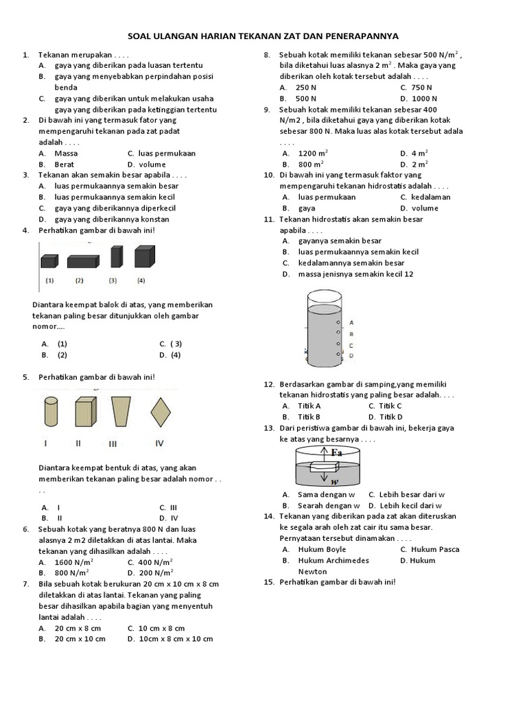 Soal Ulangan Harian Tekanan Zat Dan Penerapannya | PDF