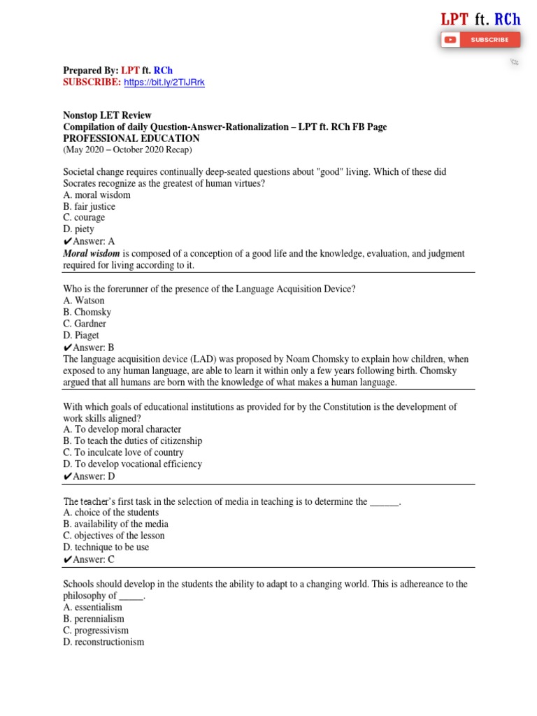 LPT Nonstop Teaching Q&A Review | PDF | Learning | Curriculum