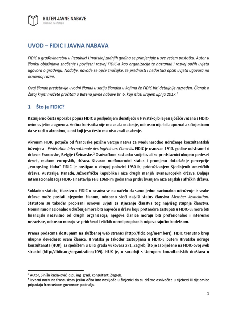 5 - UVOD - FIDIC I Javna Nabava - 12062017 | PDF