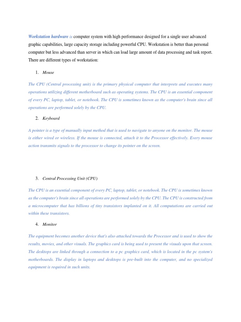 Workstation Hardware Is Computer System With High Performance Designed ...