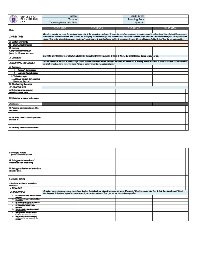 GRADES 1-12 Daily Lesson LOG School Grade Level Teacher Learning Area ...