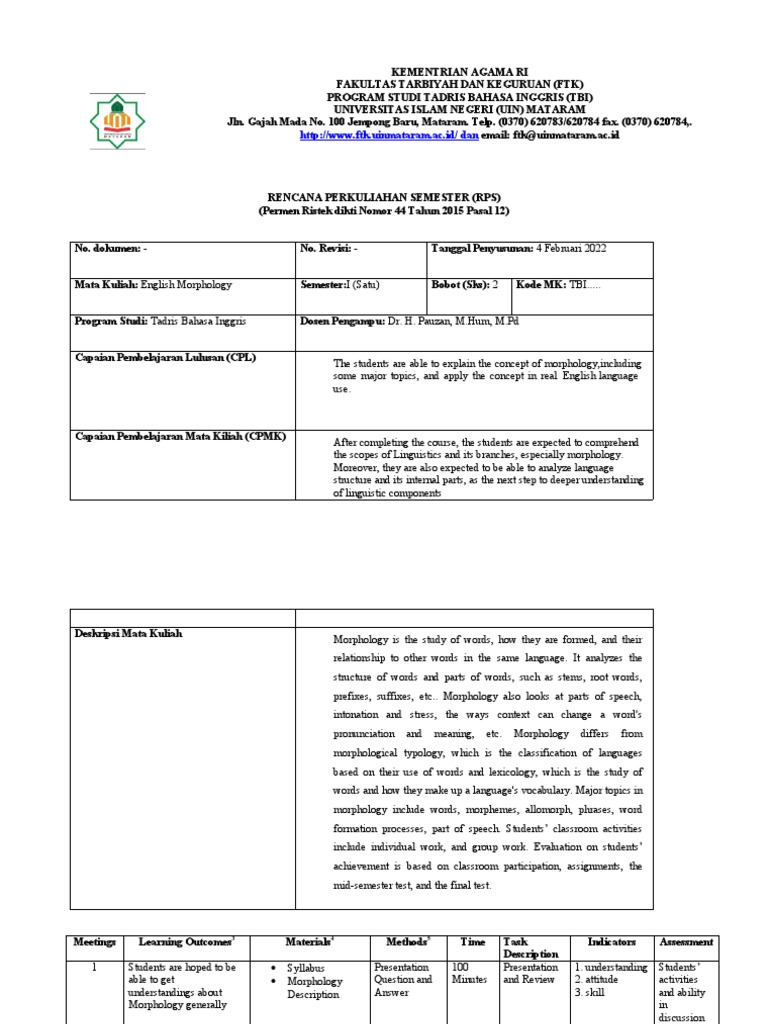 RPS English Morphology | PDF | Part Of Speech | Adverb