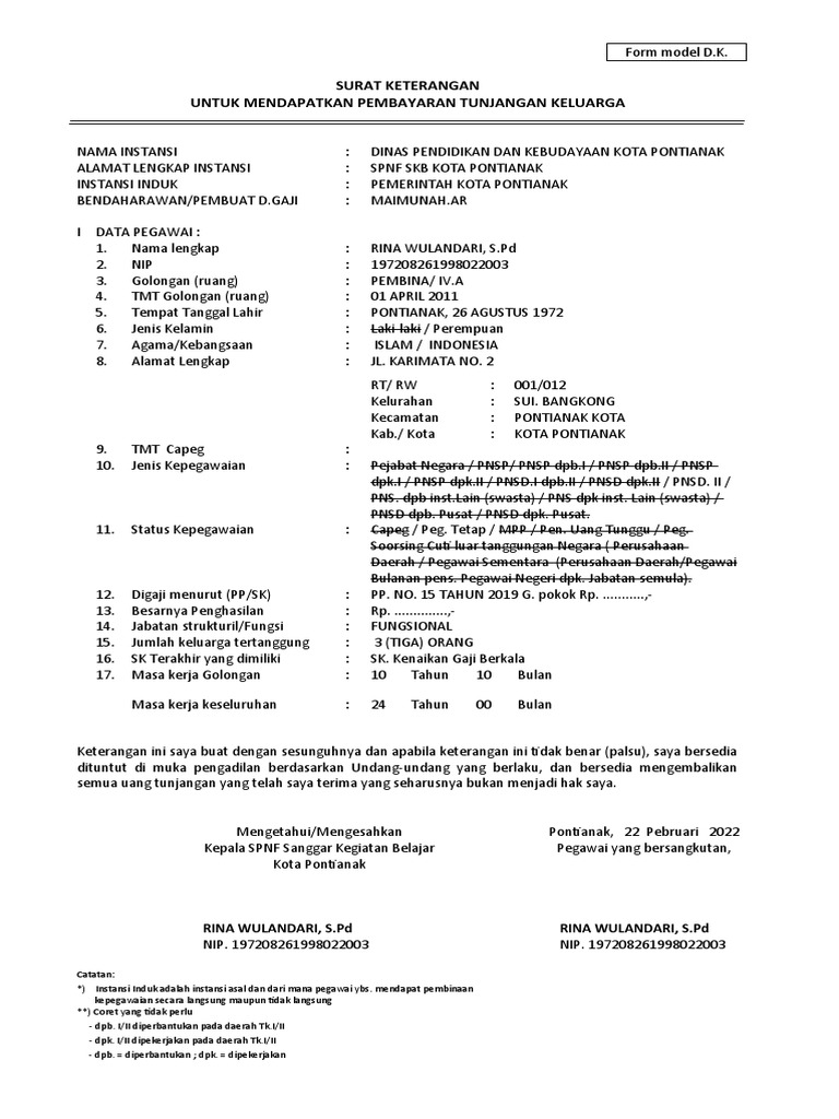 Format Skum (Tunjangan Keluarga) | PDF