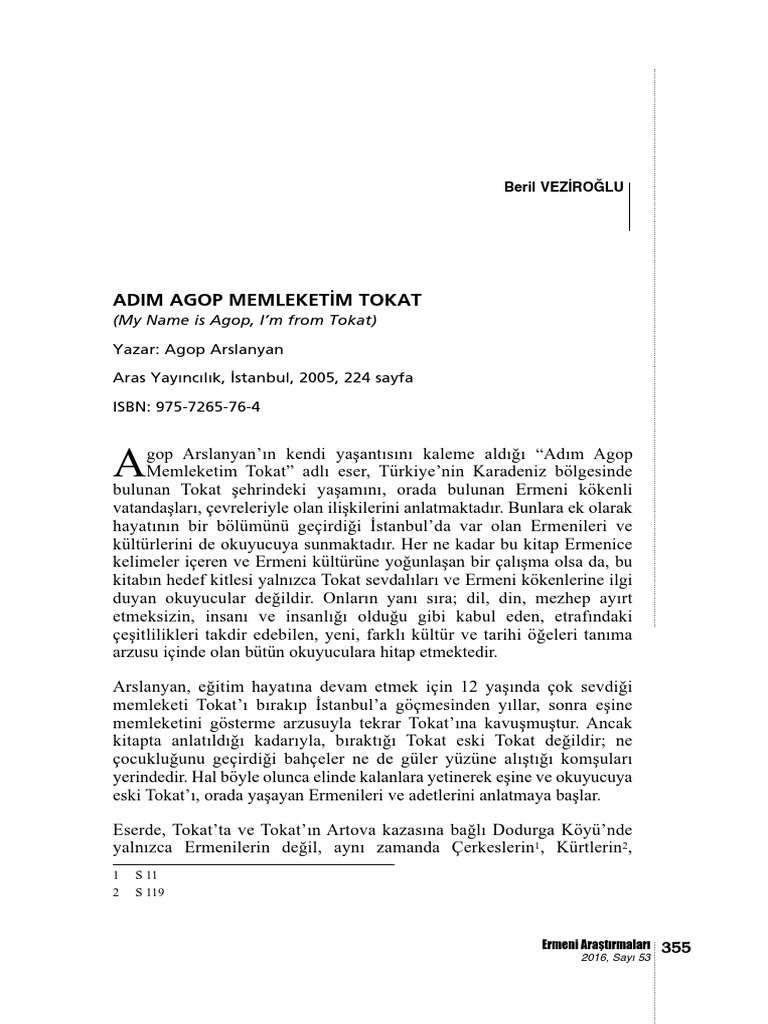 Adim Agop Memleket - M Tokat (#520430) - 638599 | PDF