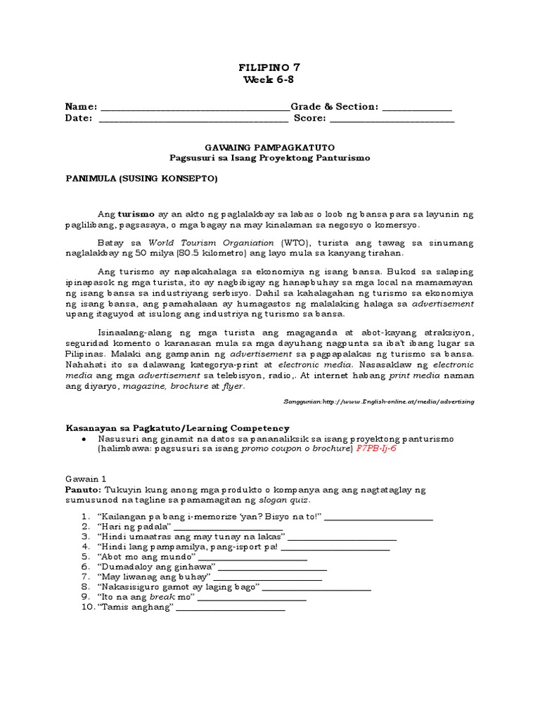 FILIPINO 7-Week 6-8 | PDF