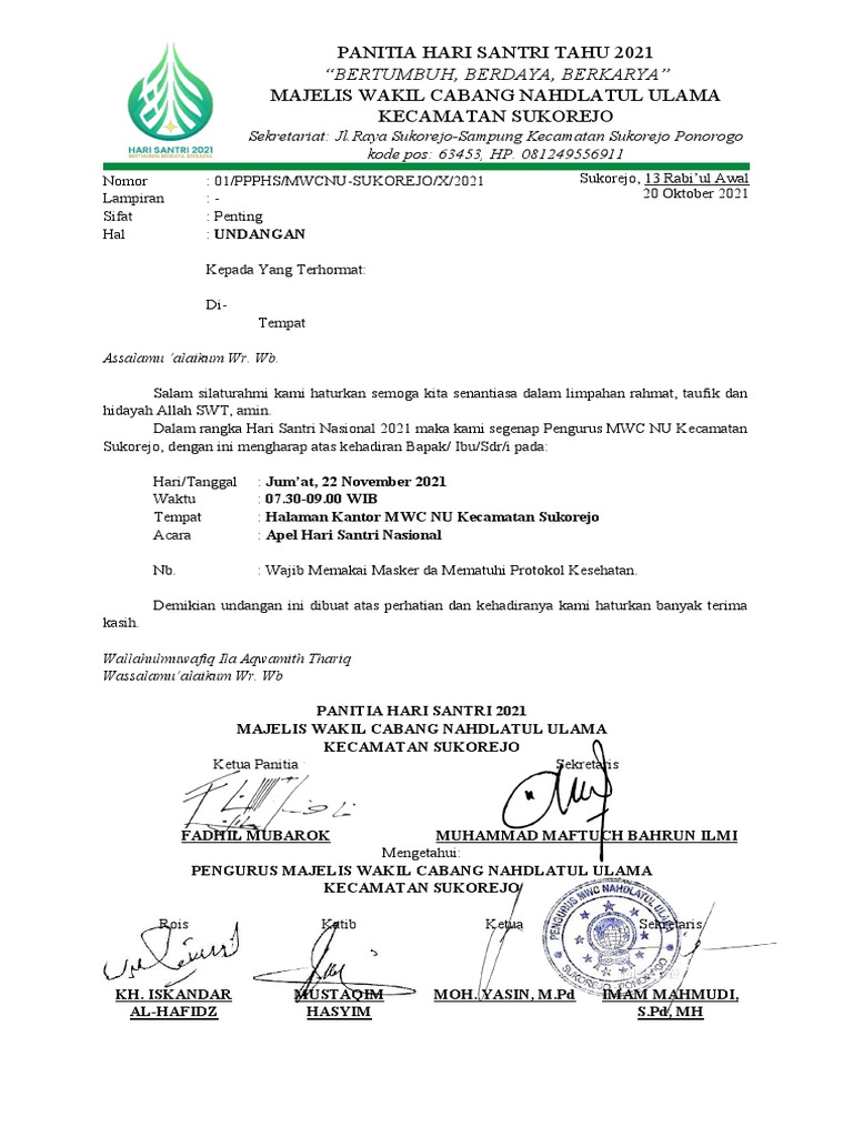 Surat MWC NU Kop Hari Santri | PDF
