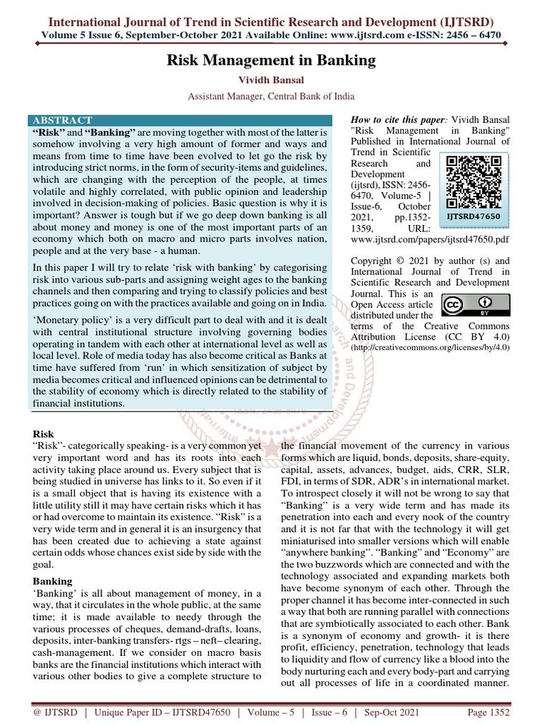 Risk Management in Banking | PDF | Banks | Cheque