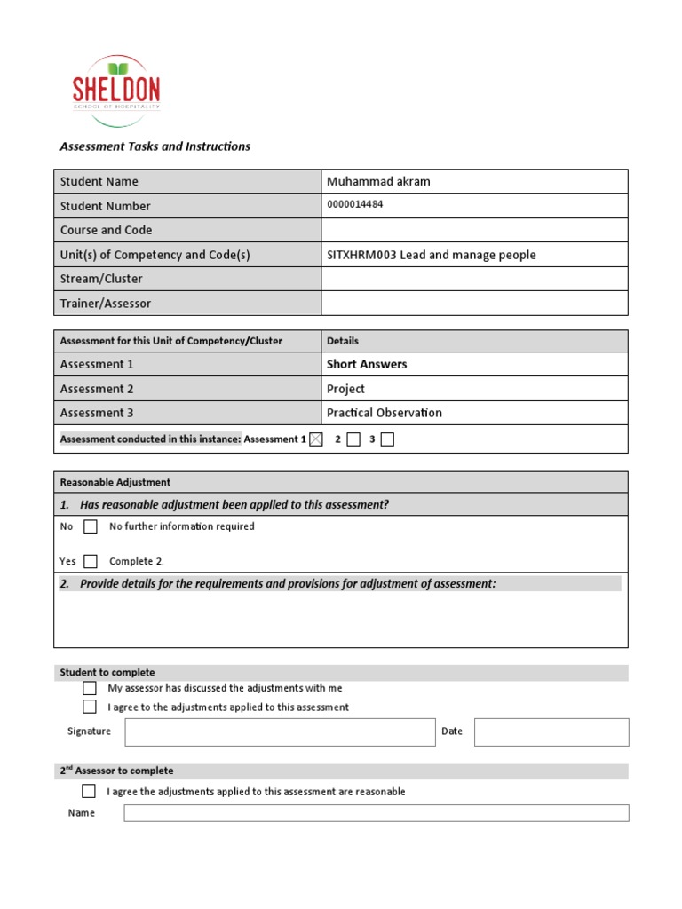 Copy-SITXHRM003 Assessment 1 - Short Answers | PDF | Motivational | Motivation