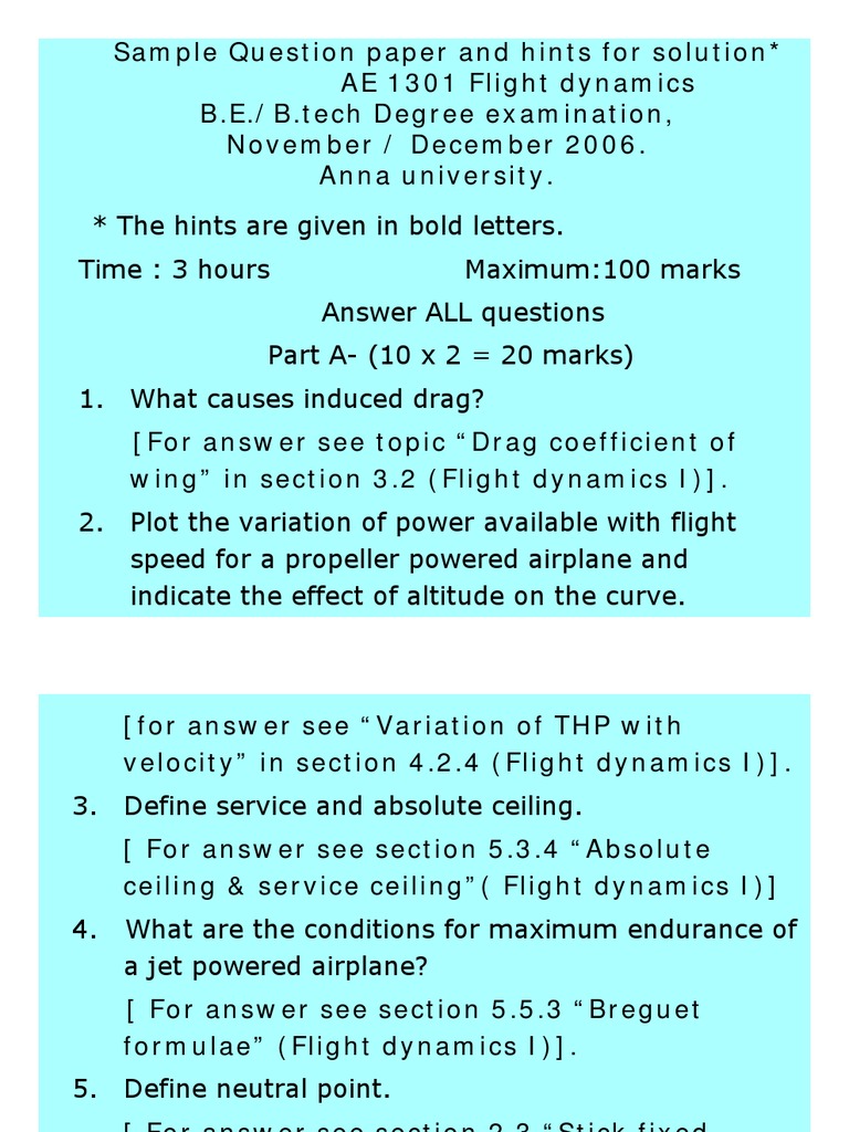 AE 1301 Flight Dynamics | PDF | Flight Dynamics (Fixed Wing Aircraft ...